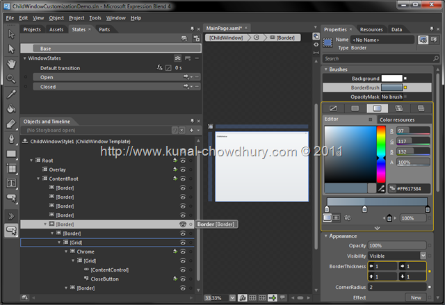 Customizing Silverlight ChildWindow Style using Blend | Kunal Chowdhury